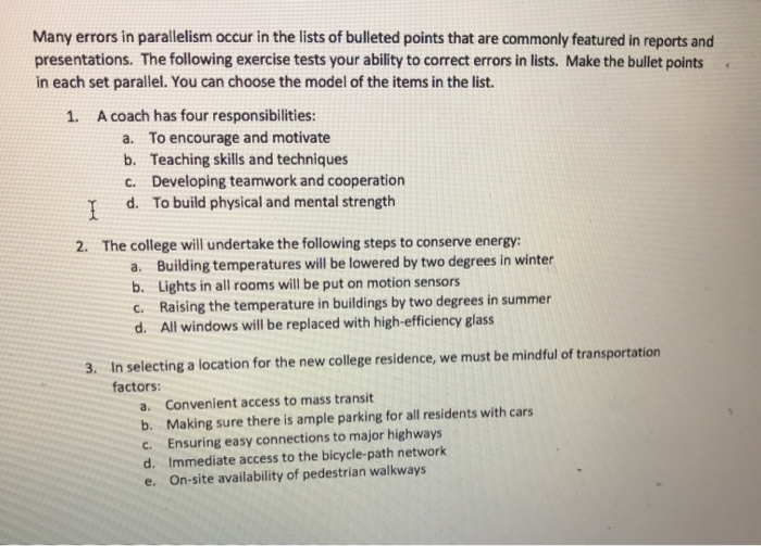 Solved Many errors in parallelism occur in the lists of | Chegg.com