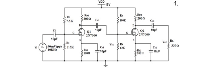 Solved For the two stage amplifier circuit shown 2 calculate | Chegg.com