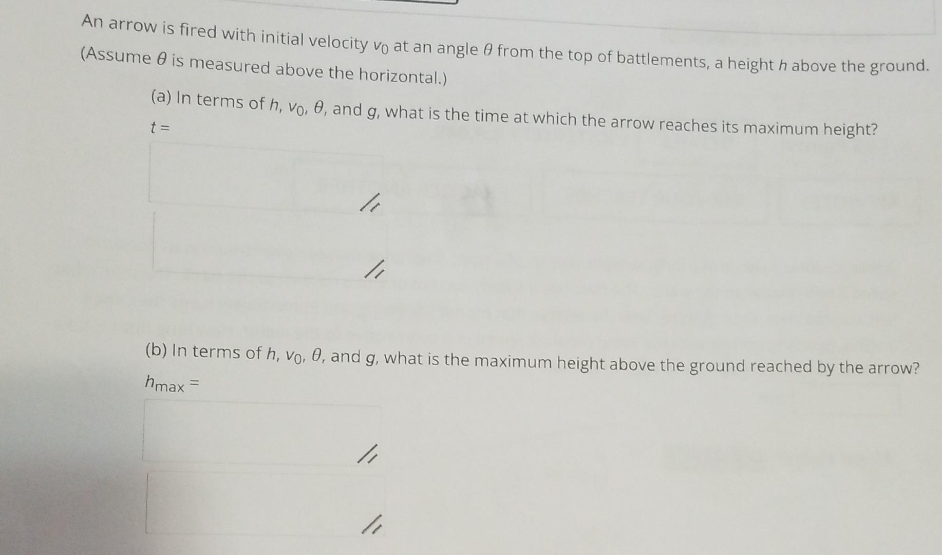 Solved An arrow is fired with initial velocity v0 at an | Chegg.com