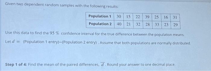 Solved Given two dependent random samples with the following | Chegg.com