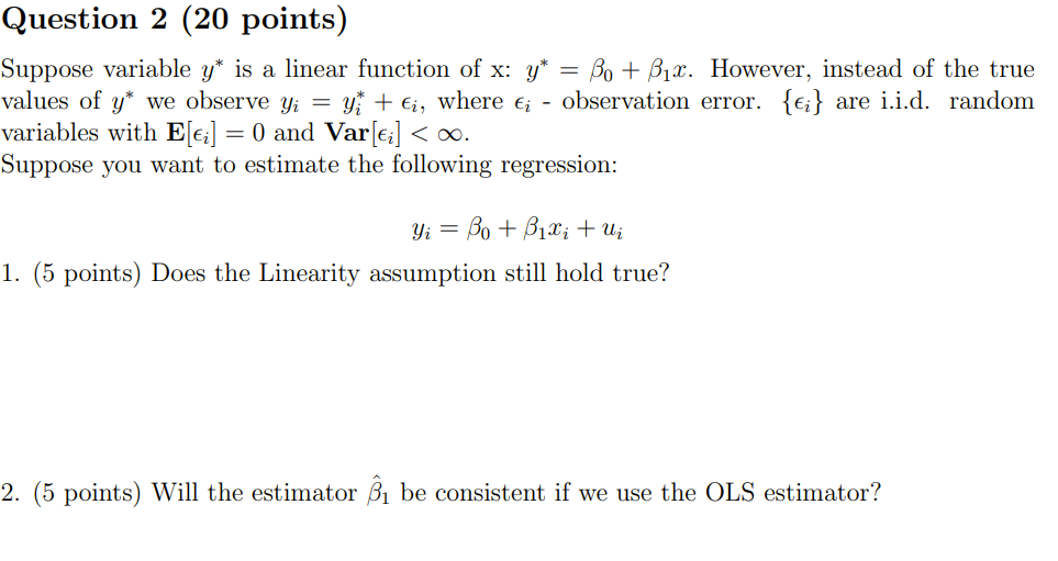 Solved Question 2 (20 ﻿points)Suppose variable y** ﻿is a | Chegg.com