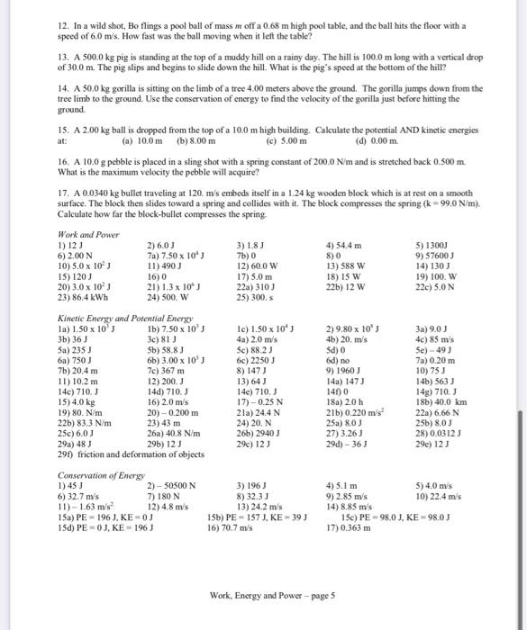 Solved Work, Power and Energy Worksheet Work and Power 1. | Chegg.com