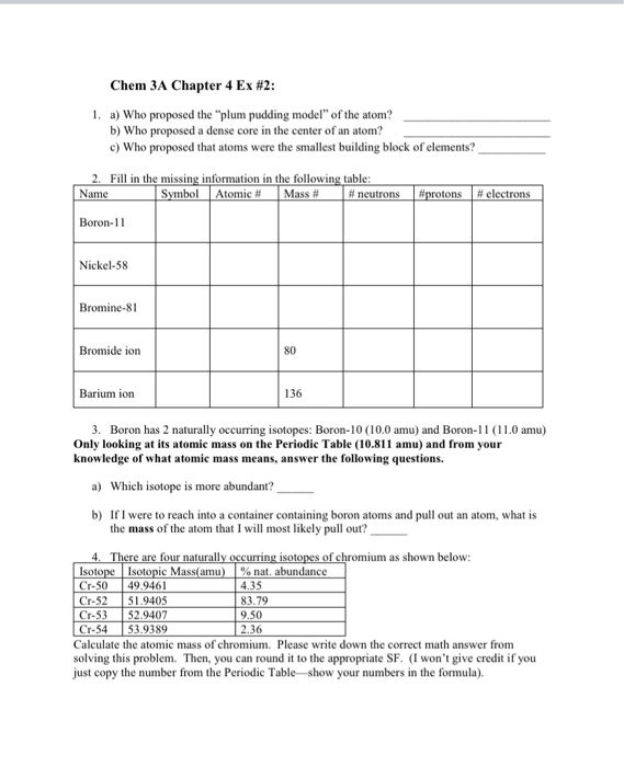 Solved Chem 3A Chapter 4 Ex #1: 1. Identify the chemical | Chegg.com