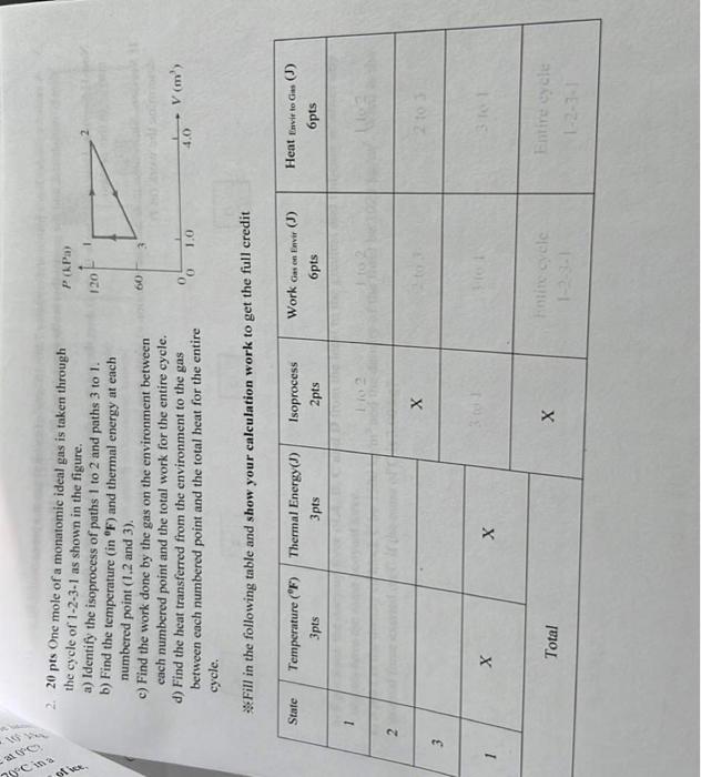 Solved 2. 20 pts One mole of a monatomic ideal gas is taken | Chegg.com
