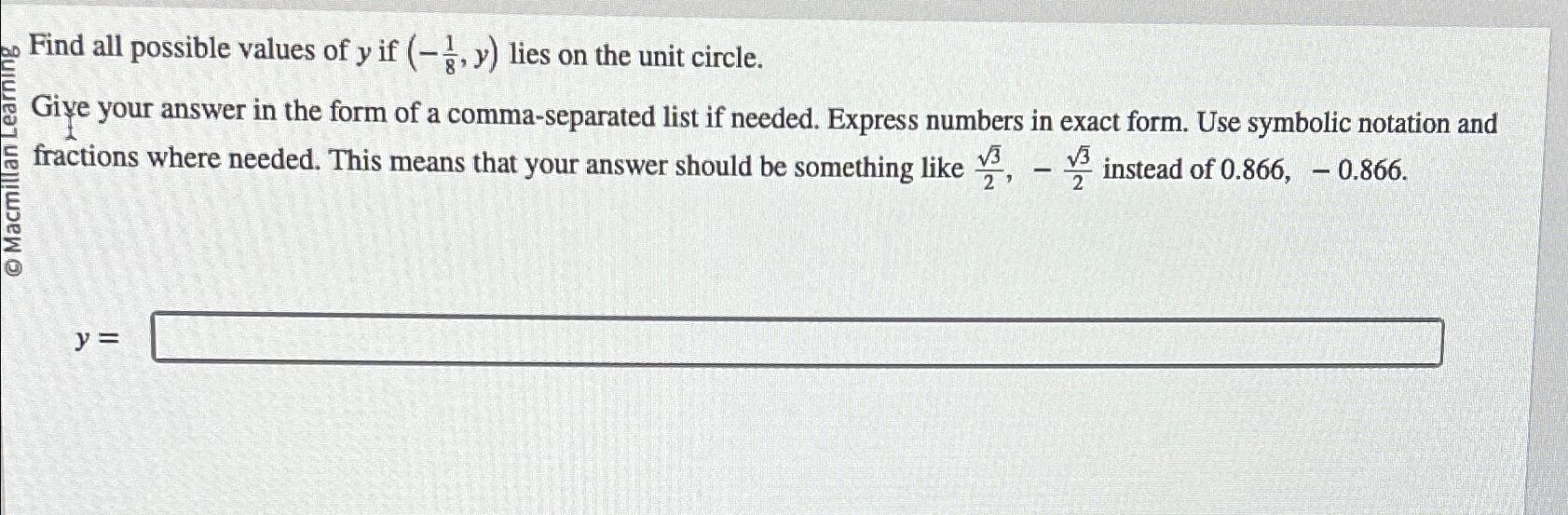 Solved Find all possible values of y ﻿if (-18,y) ﻿lies on | Chegg.com