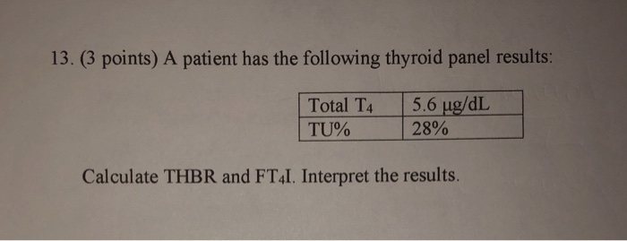 Solved 13. (3 points) A patient has the following thyroid | Chegg.com