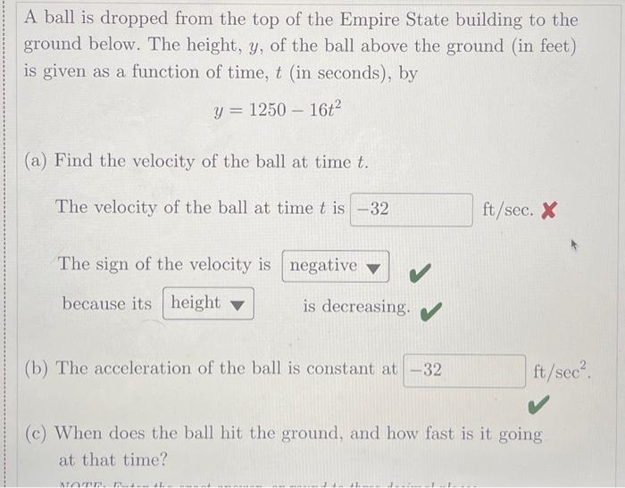 Solved A ball is dropped from the top of the Empire State | Chegg.com