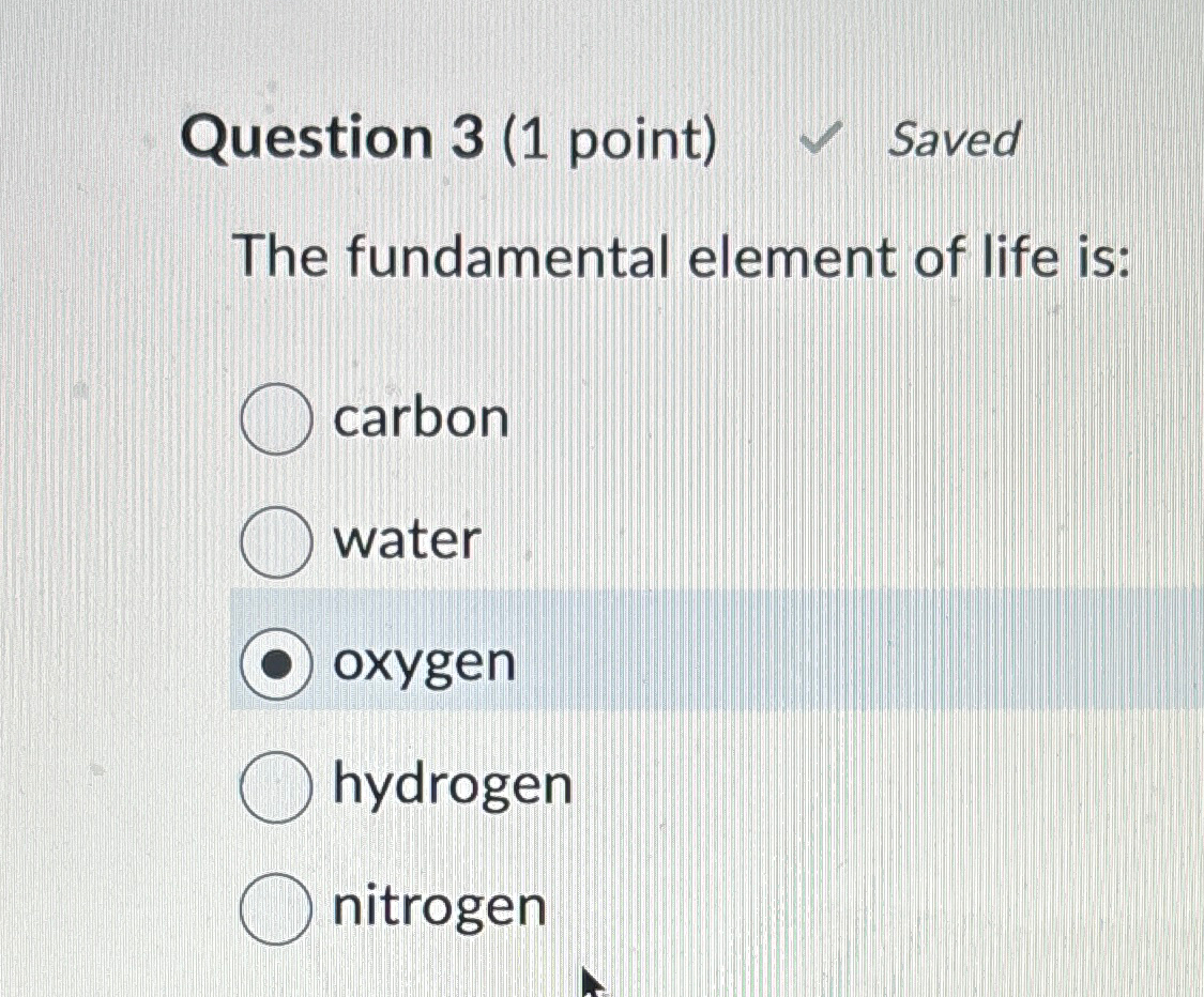 Solved Question 3 (1 ﻿point) ﻿SavedThe fundamental element | Chegg.com