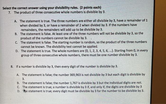 Solved Select the correct answer using your divisibility | Chegg.com