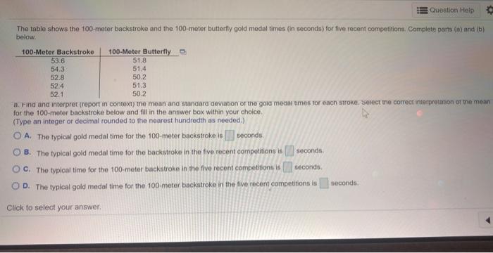 Solved Question Help The table shows the 100 meter | Chegg.com
