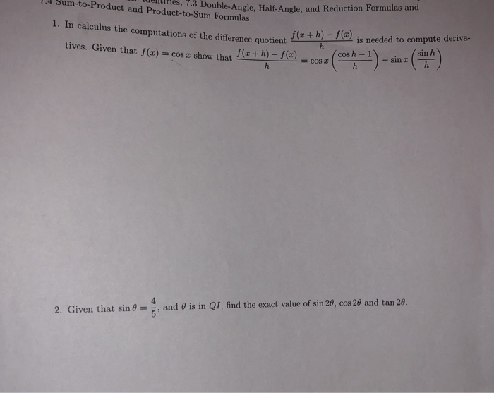 Solved to-Product and Product-to-Sum Formulas 3 | Chegg.com