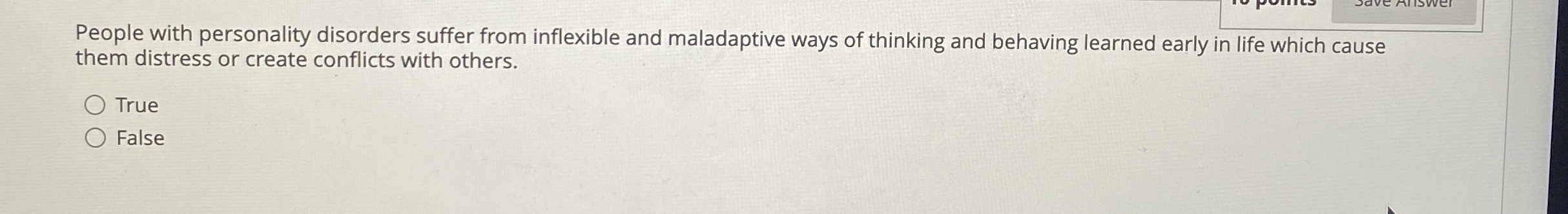Solved People with personality disorders suffer from | Chegg.com