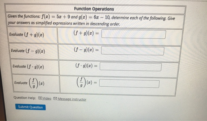Solved Operations on Functions Using Tables of Values Use | Chegg.com