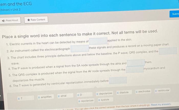 Solved Cem and the ECG hinani > Unit 2 Subm Read Aloud Rate | Chegg.com