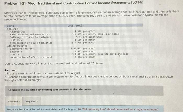 Solved Problem 1-21 (Algo) Traditional and Contribution | Chegg.com