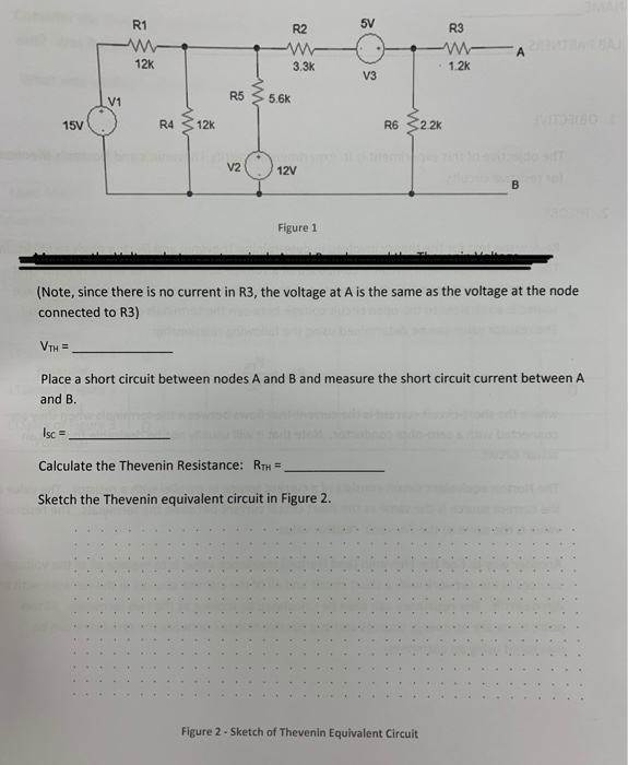 Solved R1 5V R2 R3 12K 3.3K 1.2k V3 R5 3 V1 5.6k 15V R4 12k | Chegg.com
