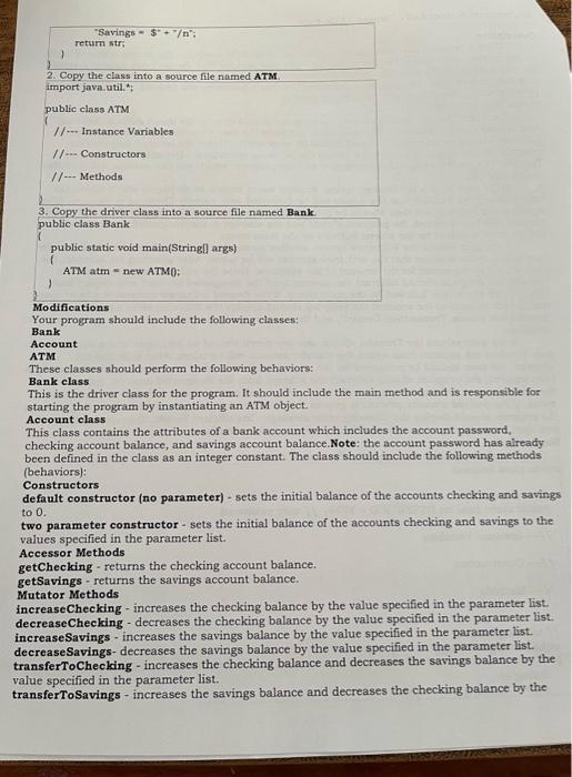 Solved AP Computer Science Lab-Classes - ATM =19 Description | Chegg.com