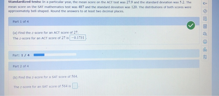 Solved Standardized tests: In a particular year, the mean | Chegg.com