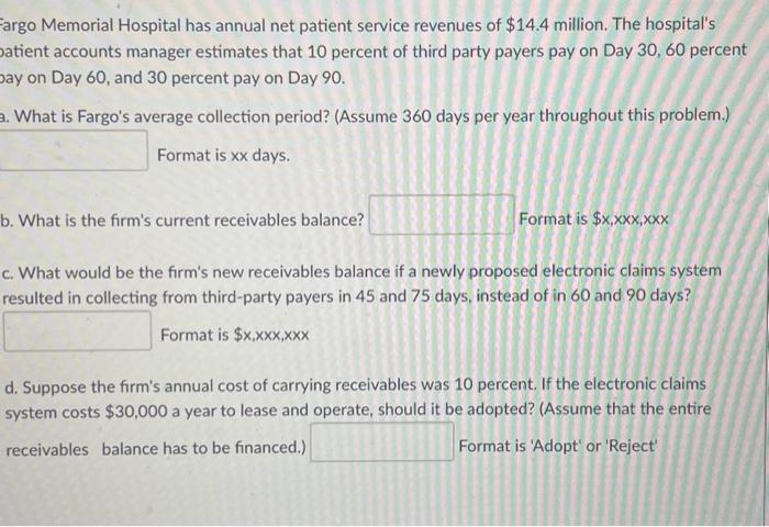Solved iargo Memorial Hospital has annual net patient | Chegg.com
