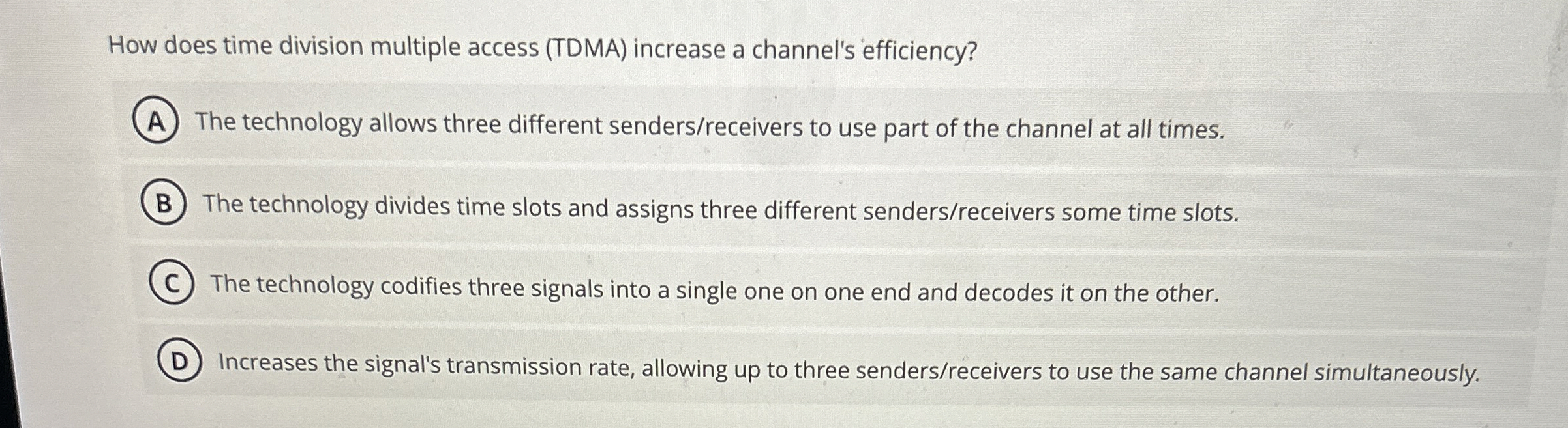 Solved How does time division multiple access (TDMA) | Chegg.com