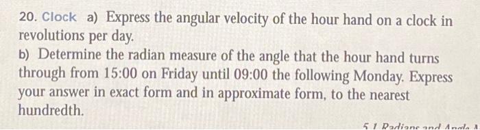 Solved 20. Clock a) Express the angular velocity of the hour | Chegg.com