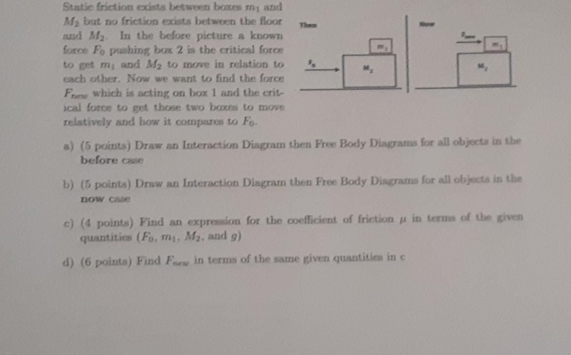 Solved Static friction exists between boxes my and M2 but no | Chegg.com