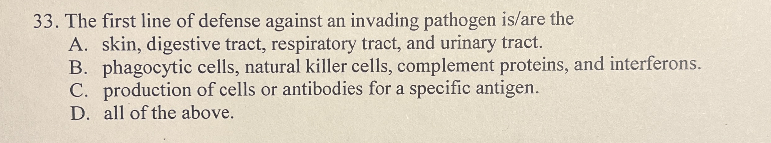 Solved The first line of defense against an invading | Chegg.com