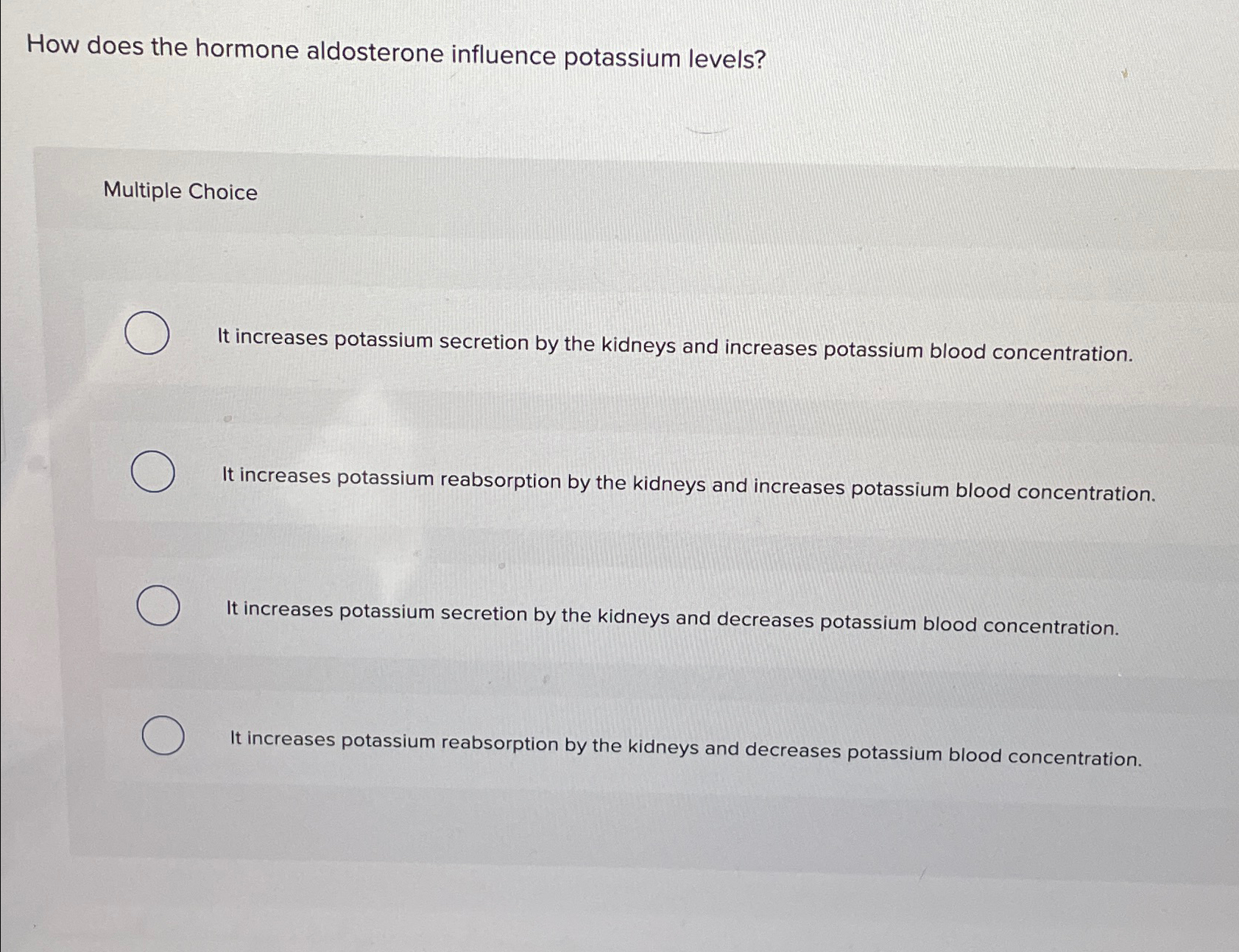 Solved How does the hormone aldosterone influence potassium | Chegg.com
