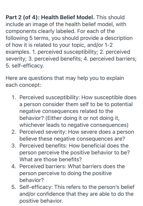 Solved Part 2 (of 4): Health Belief Model. This should | Chegg.com
