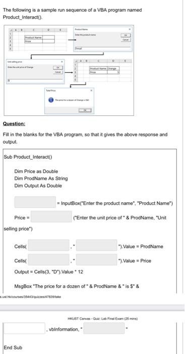 The following is a sample nun sequence of a VBA | Chegg.com