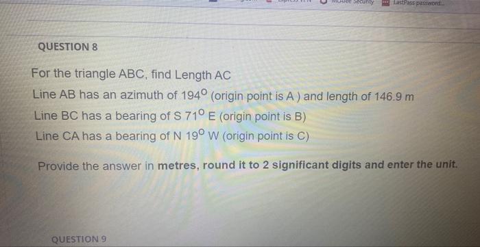 Solved For the triangle ABC, find Length AC Line AB has an | Chegg.com