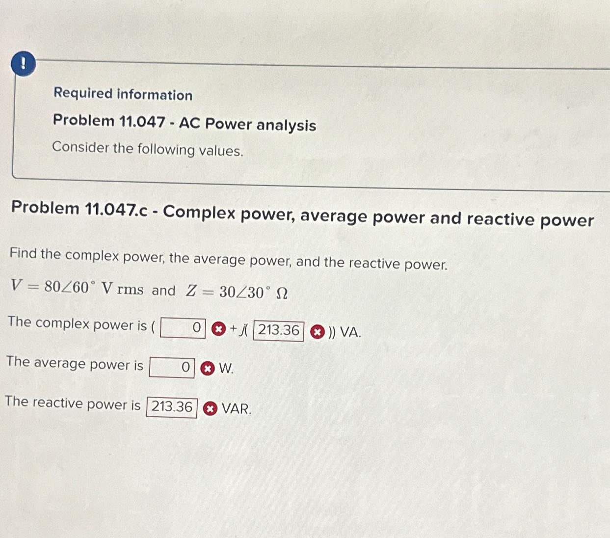 Solved Required informationProblem 11.047 - ﻿AC Power | Chegg.com