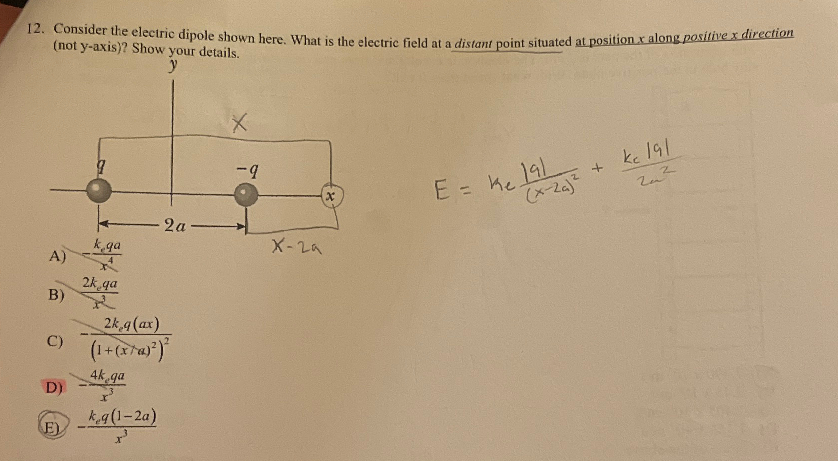 Solved Consider the electric dipole shown here. What is the | Chegg.com