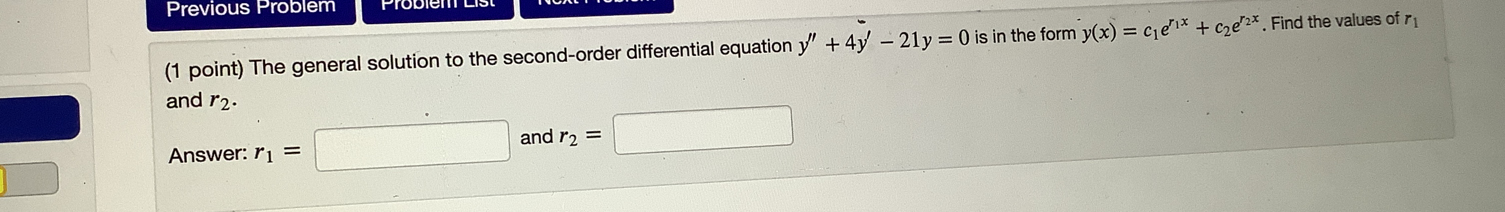 Solved (1 ﻿point) ﻿The general solution to the second-order | Chegg.com