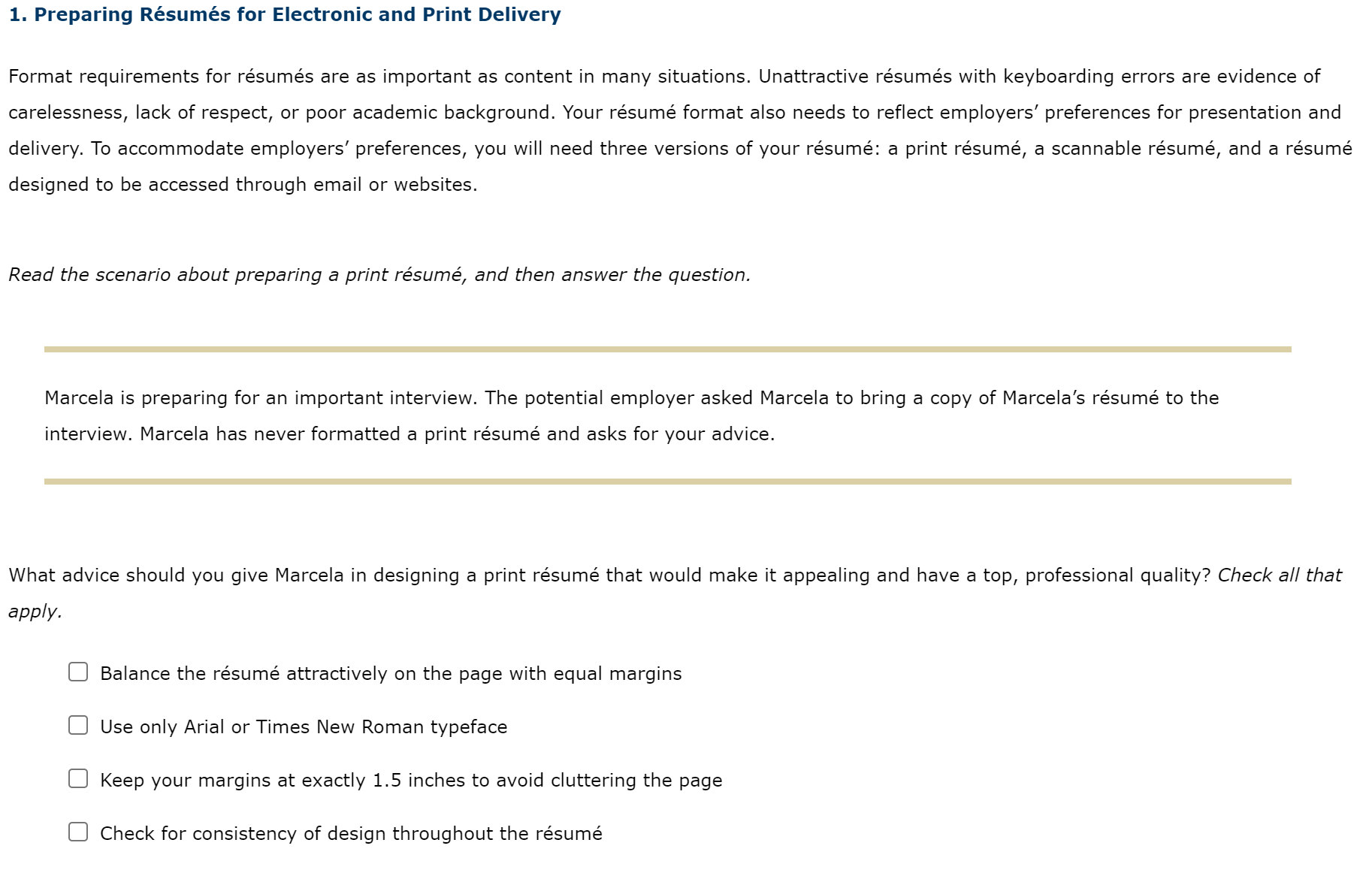 Solved Preparing Résumés for Electronic and Print | Chegg.com