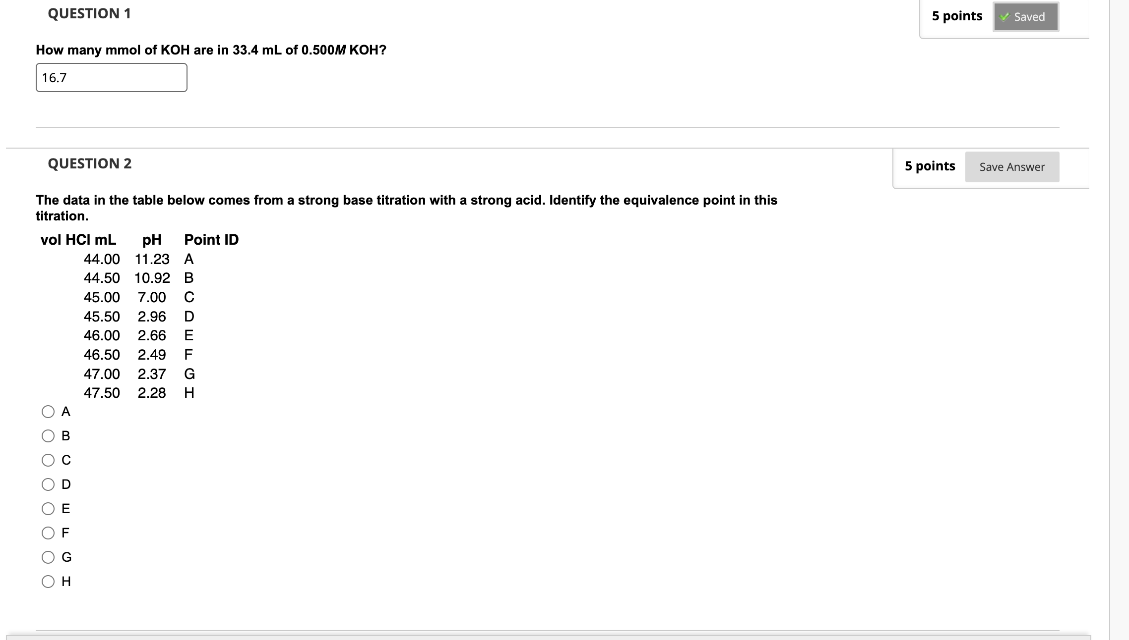 Solved QUESTION 1How many mmol of KOH are in 33.4mL ﻿of | Chegg.com