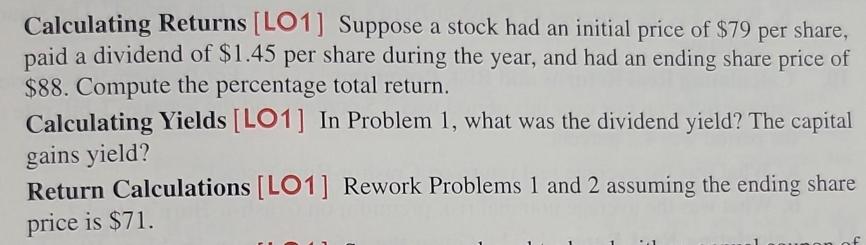 Solved Calculating Returns [LO1] Suppose a stock had an | Chegg.com
