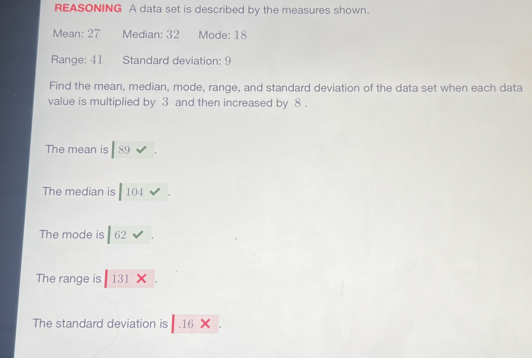 Solved REASONING A data set is described by the measures | Chegg.com