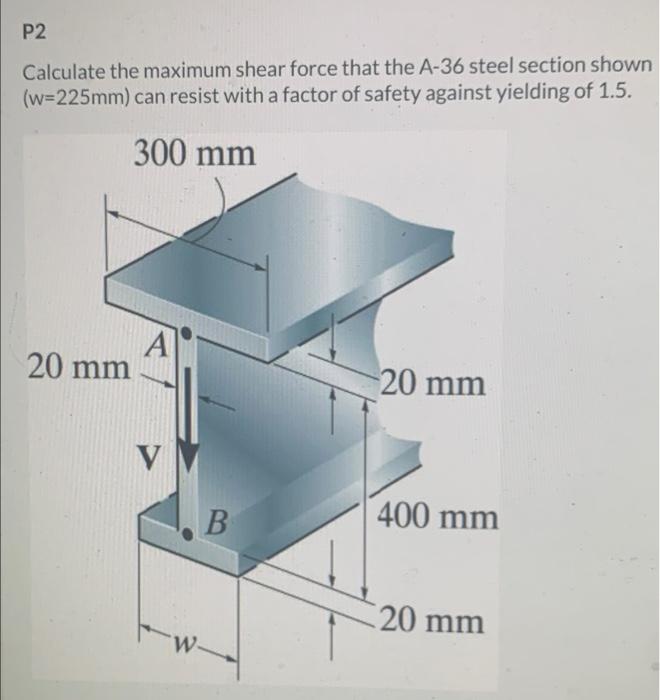 Solved P2 Calculate the maximum shear force that the A−36 | Chegg.com