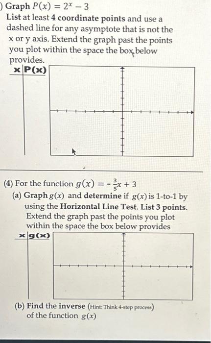Solved Graph P(x)=2x−3 List at least 4 coordinate points and | Chegg.com