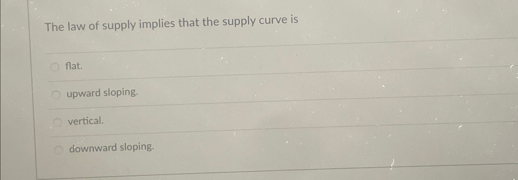 Solved The law of supply implies that the supply curve | Chegg.com
