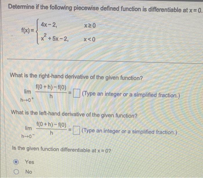 Solved Determine if the following piecewise defined function | Chegg.com