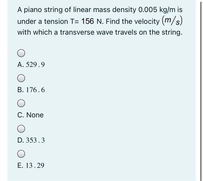 Solved A piano string of linear mass density 0.005 kg/m is | Chegg.com