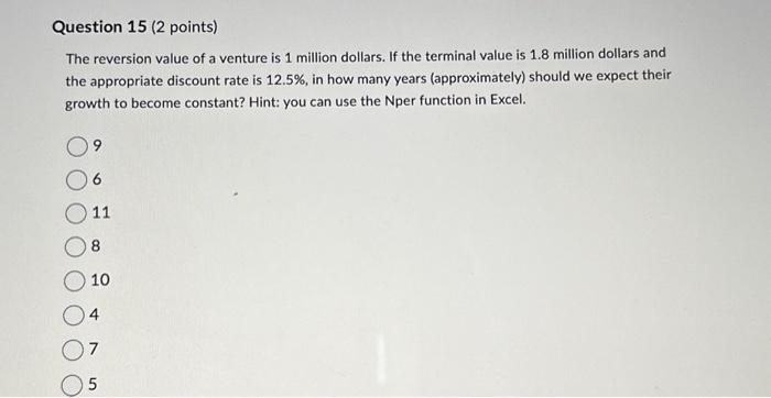 The reversion value of a venture is 1 million | Chegg.com