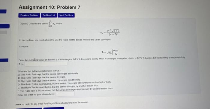 Solved (f pount) Consser the series ∑n=1∞ an where | Chegg.com