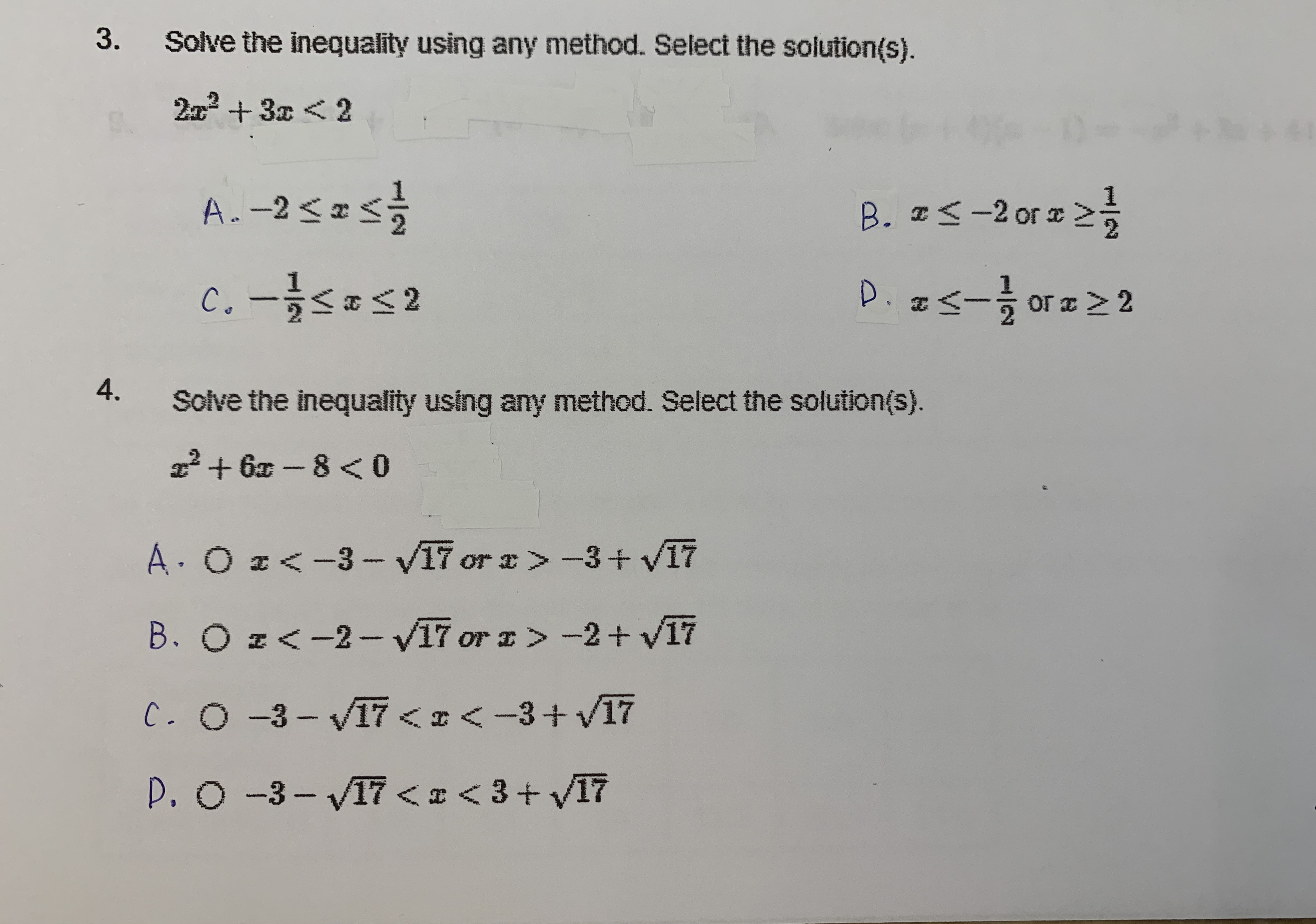 Solved 3. ﻿Solve the inequality using any method. Select the | Chegg.com