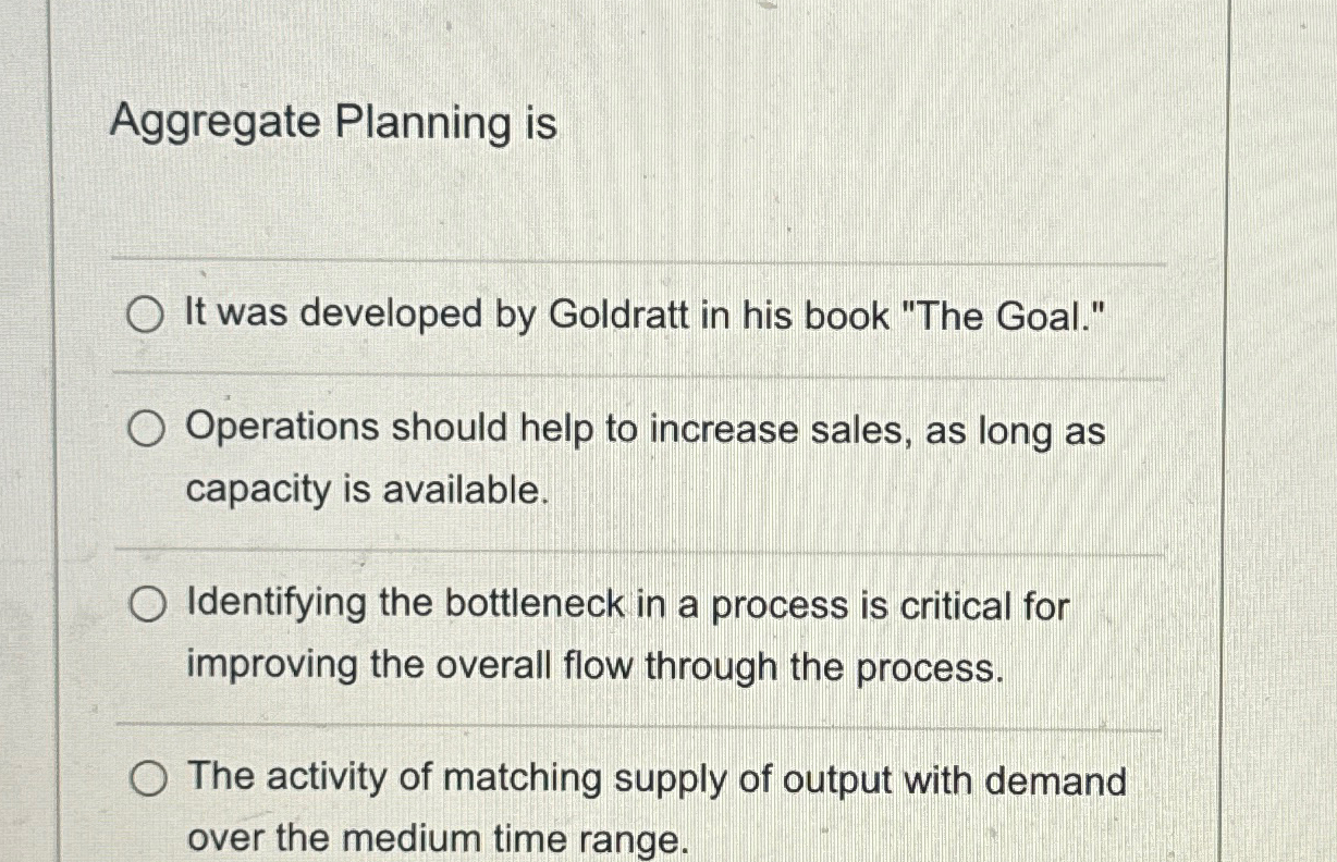 Solved Aggregate Planning is ﻿It was developed by Goldratt | Chegg.com