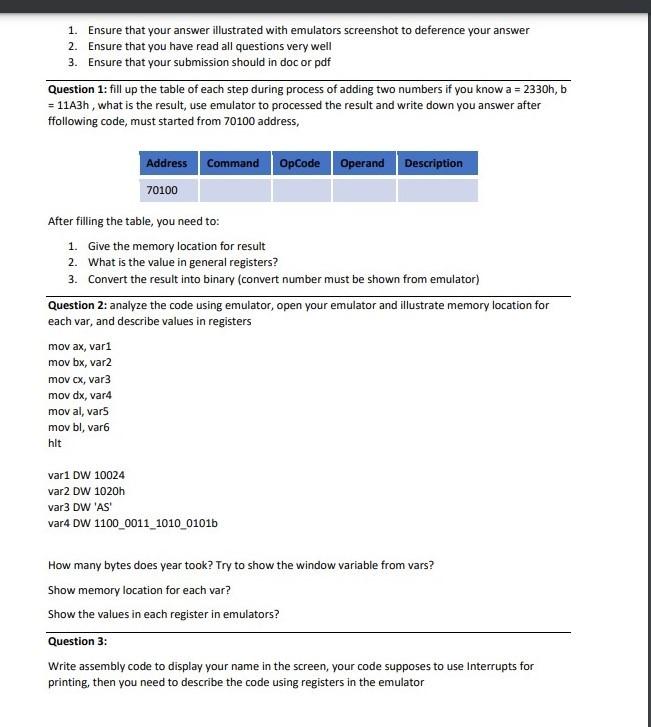 Solved Answer the following questions , using emulator 8086 | Chegg.com