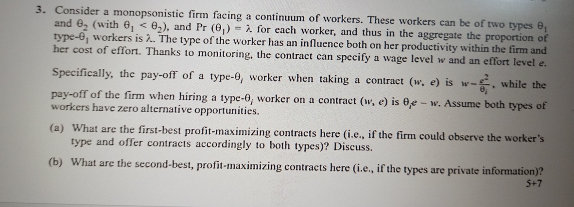Solved Consider a monopsonistic firm facing a continuum of | Chegg.com