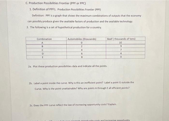 Solved C. Production Possibilities Frontier (PPF or PPC) 1. | Chegg.com